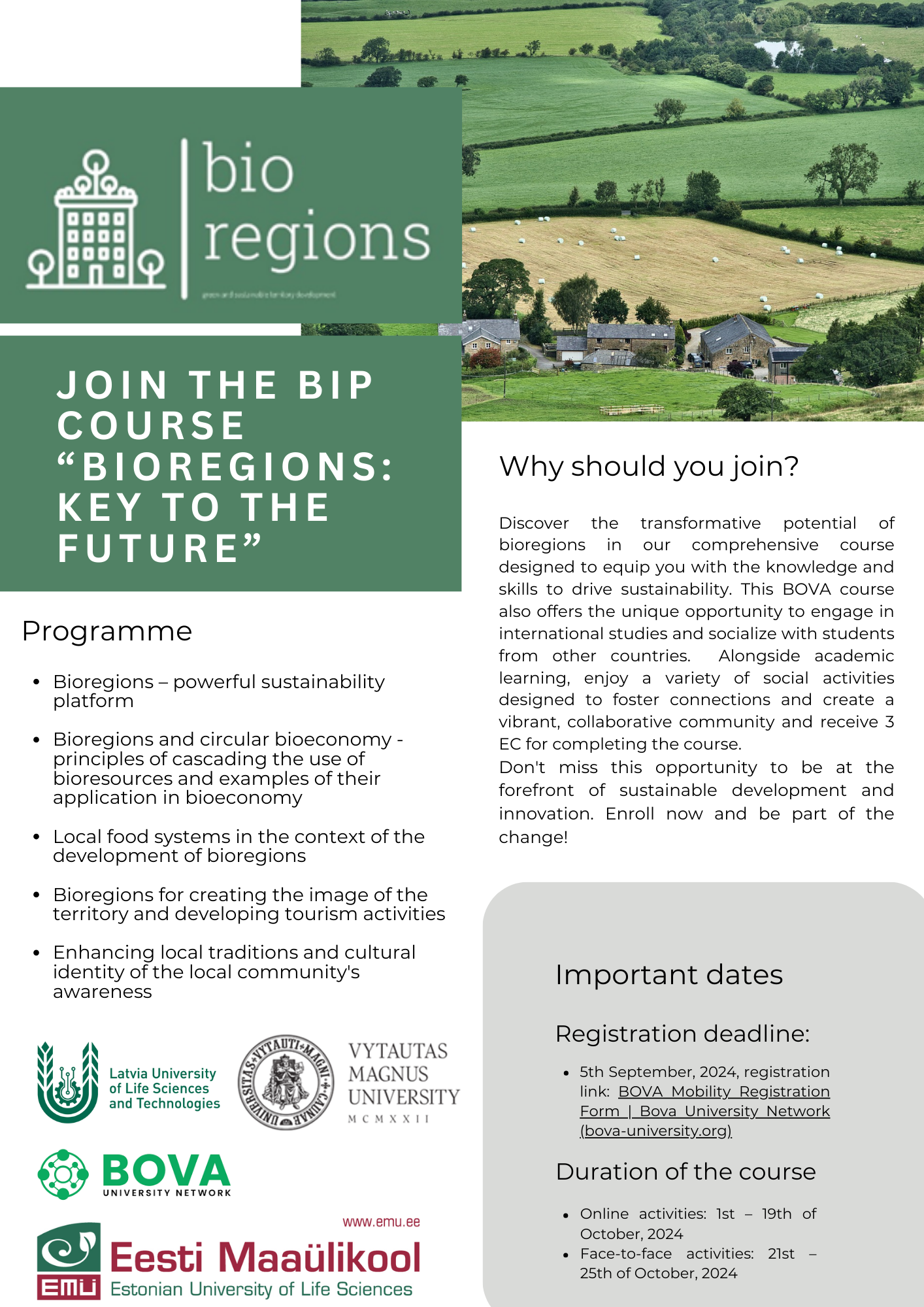 "Bioregions - key to the future" course - register by September 5! | Bova University Network